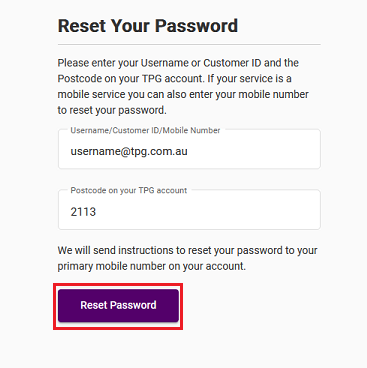 How to reset password for your TPG login | TPG Support